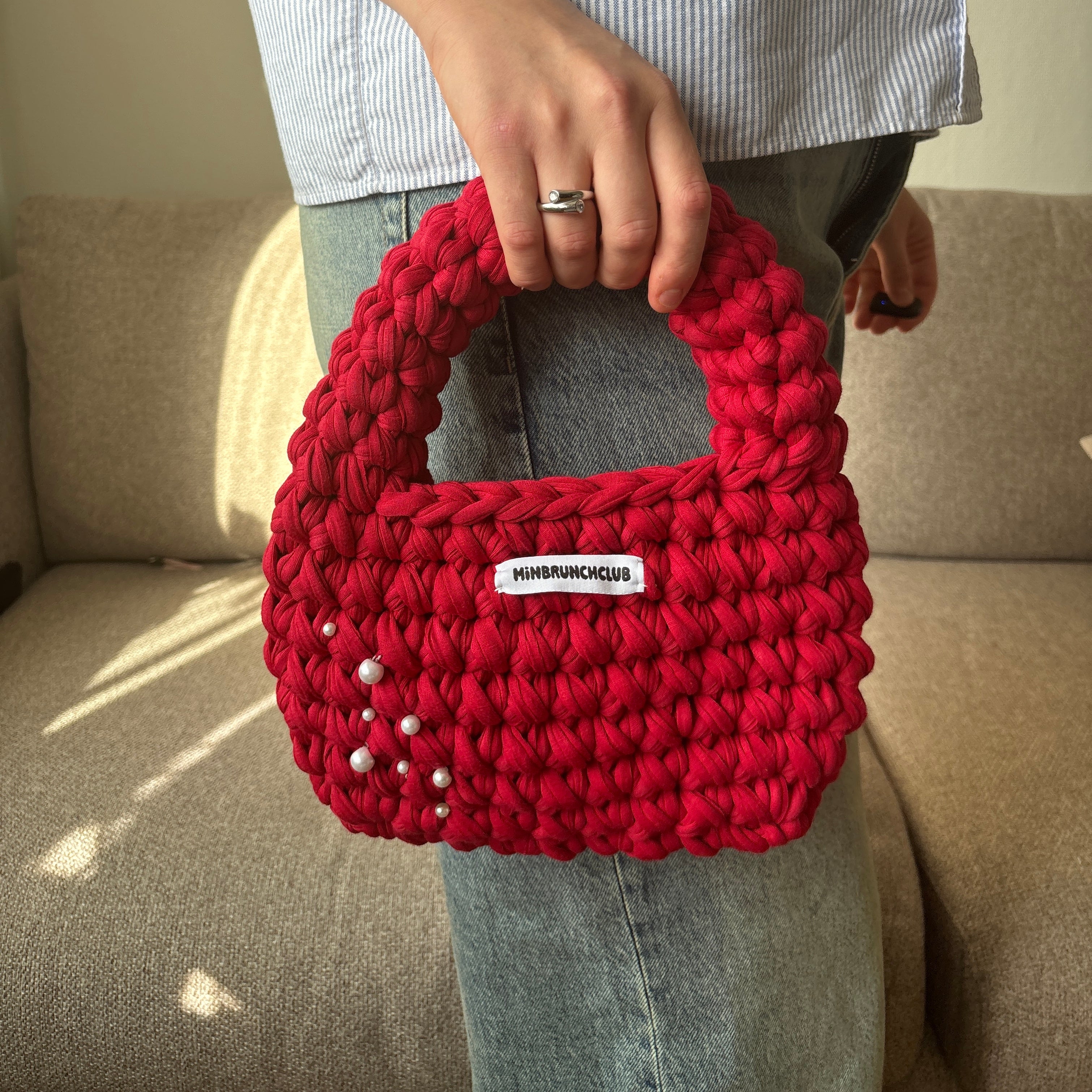 STELLA Crochet bag Red/Pearls – Cay Collective